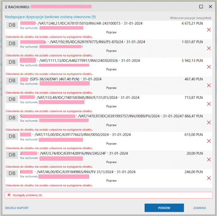 Błąd podczasy wysłania do banku: "Odwołanie do obiektu nie zostało ...