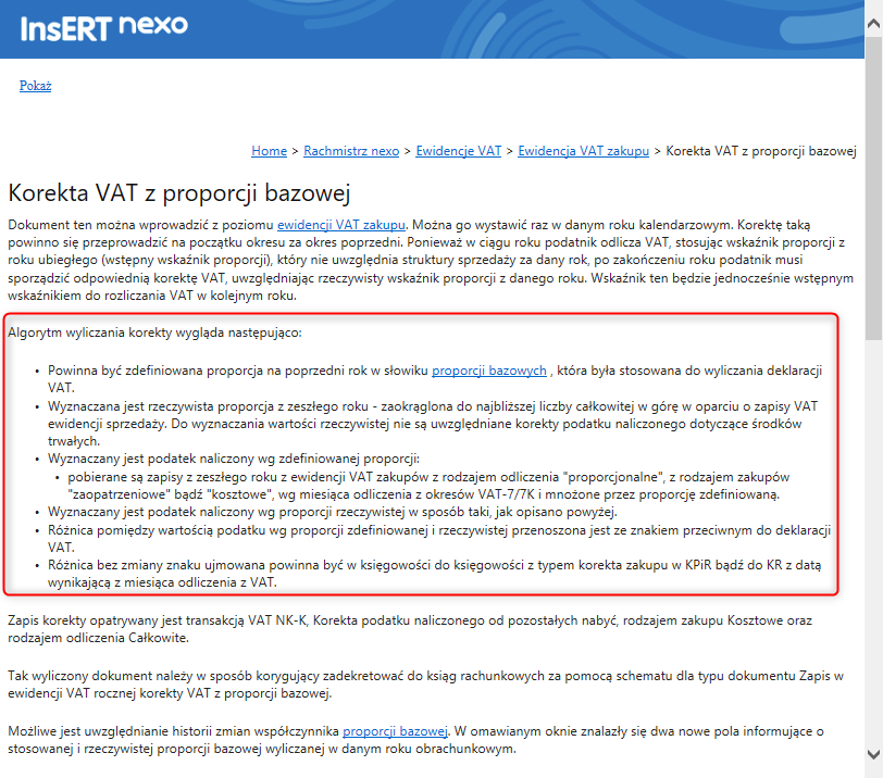 Proporcja bazowa VAT - Rachmistrz nexo - Forum InsERT