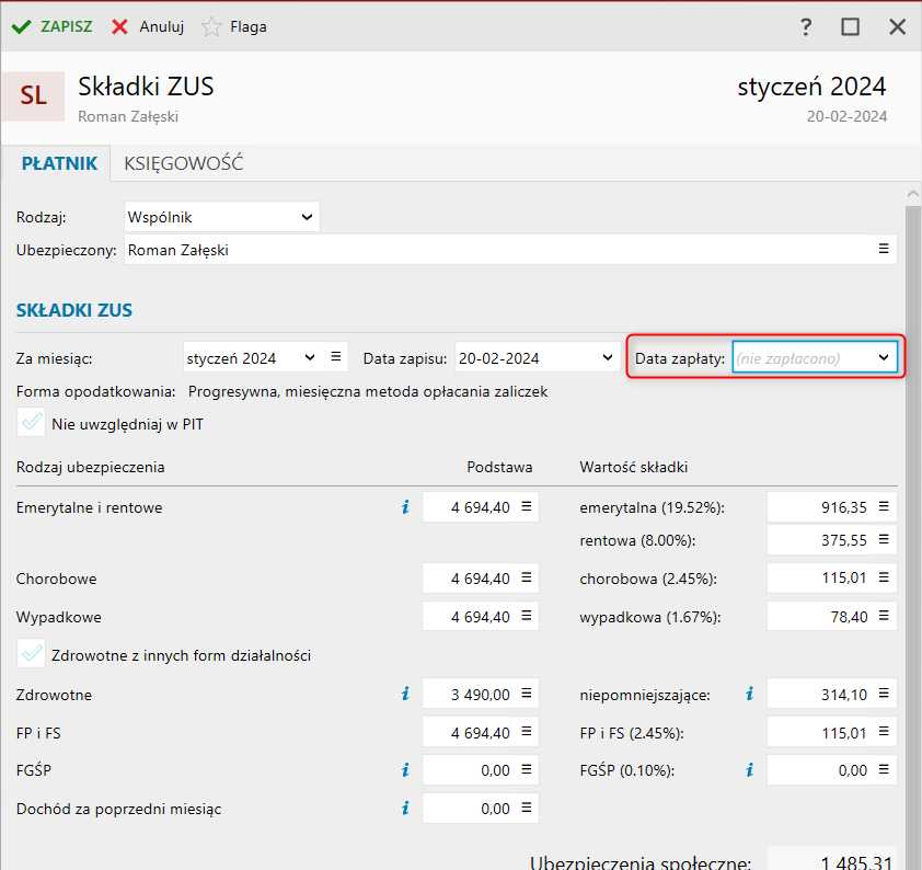 opłacone składki zus - Rachmistrz nexo - Forum InsERT