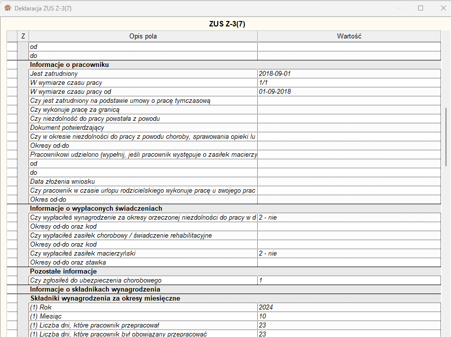 Formularz ZUS Z-3 w formacie HTML - Gratyfikant GT - Forum InsERT